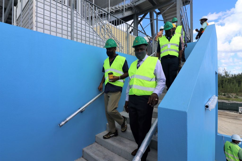 Minister Bowleg views Andre Rodgers National Baseball Stadium - ZNS BAHAMAS