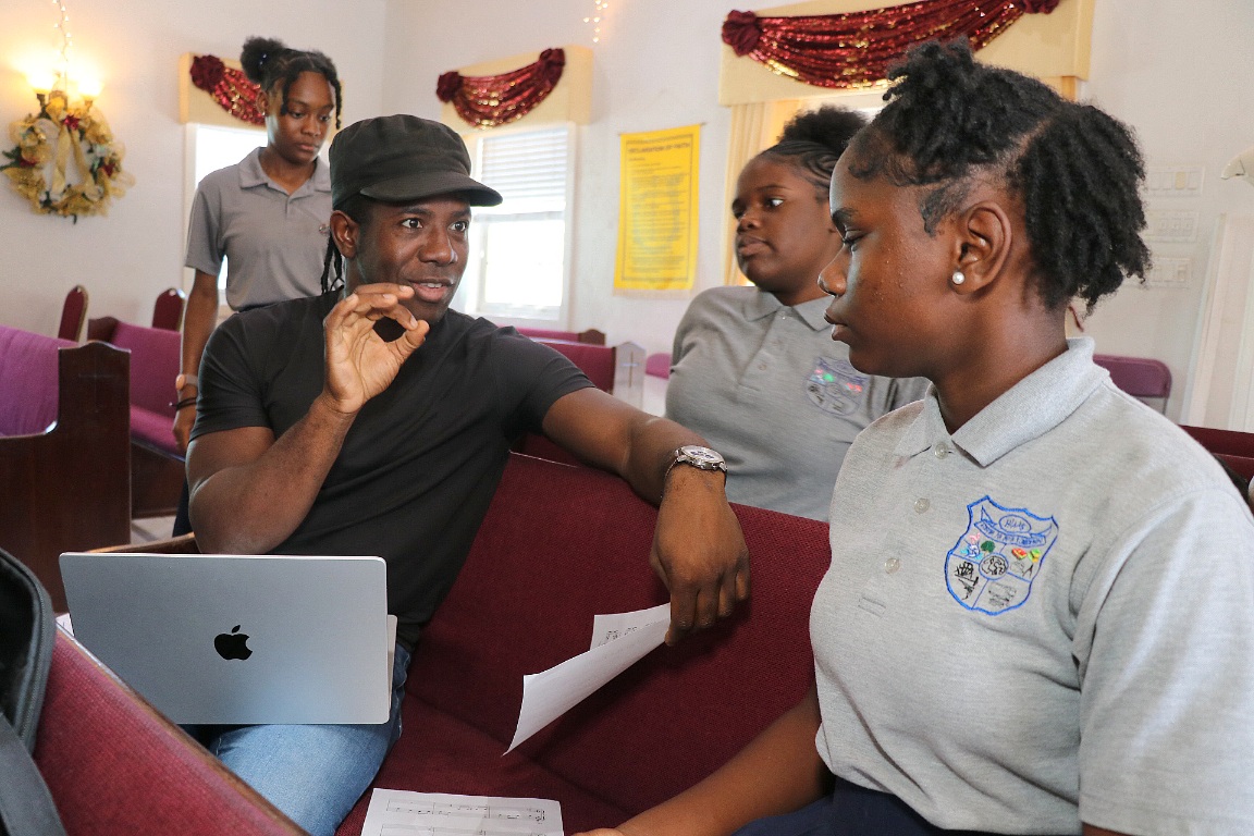 Four female students represent Harbour Island All-Age School in the E ...